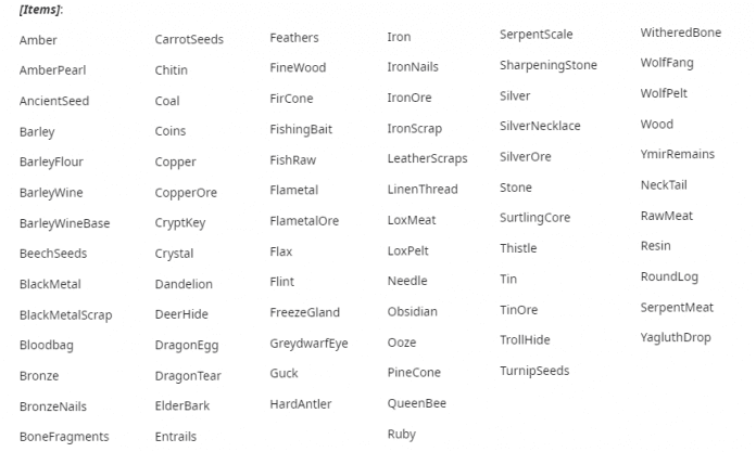 Valheim Cheats, Spawn Item List - Complete Guide