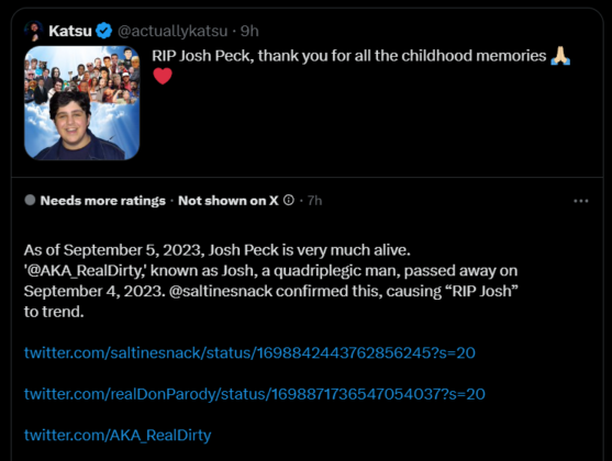 X: Is actor Josh Peck alive? RIP Josh on Twitter trending Explained
